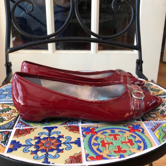 Talbots | Shoes | Talbots Chili Red Patent Peep Toe Flats 7m | Poshmark